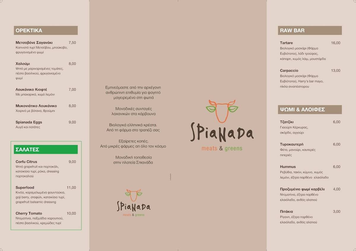 Menu at Spianada Meats & Greens, Corfu