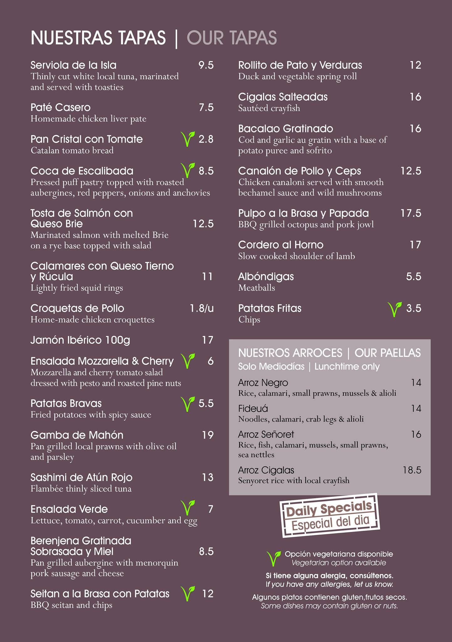 Menu at Corner Bar Tapas & Copas, Port d'Addaia