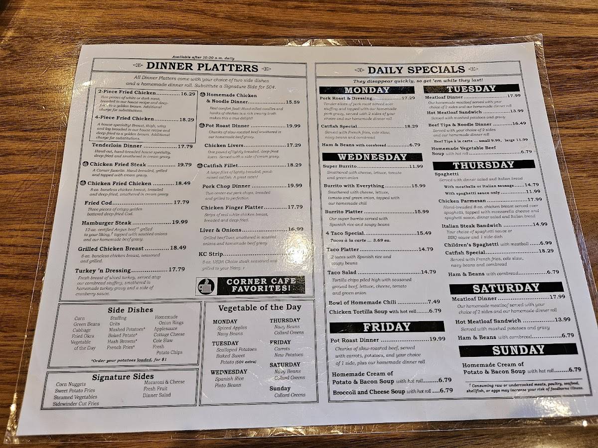 Menu at Corner Cafe - Liberty, Kansas City, N Flintlock Rd