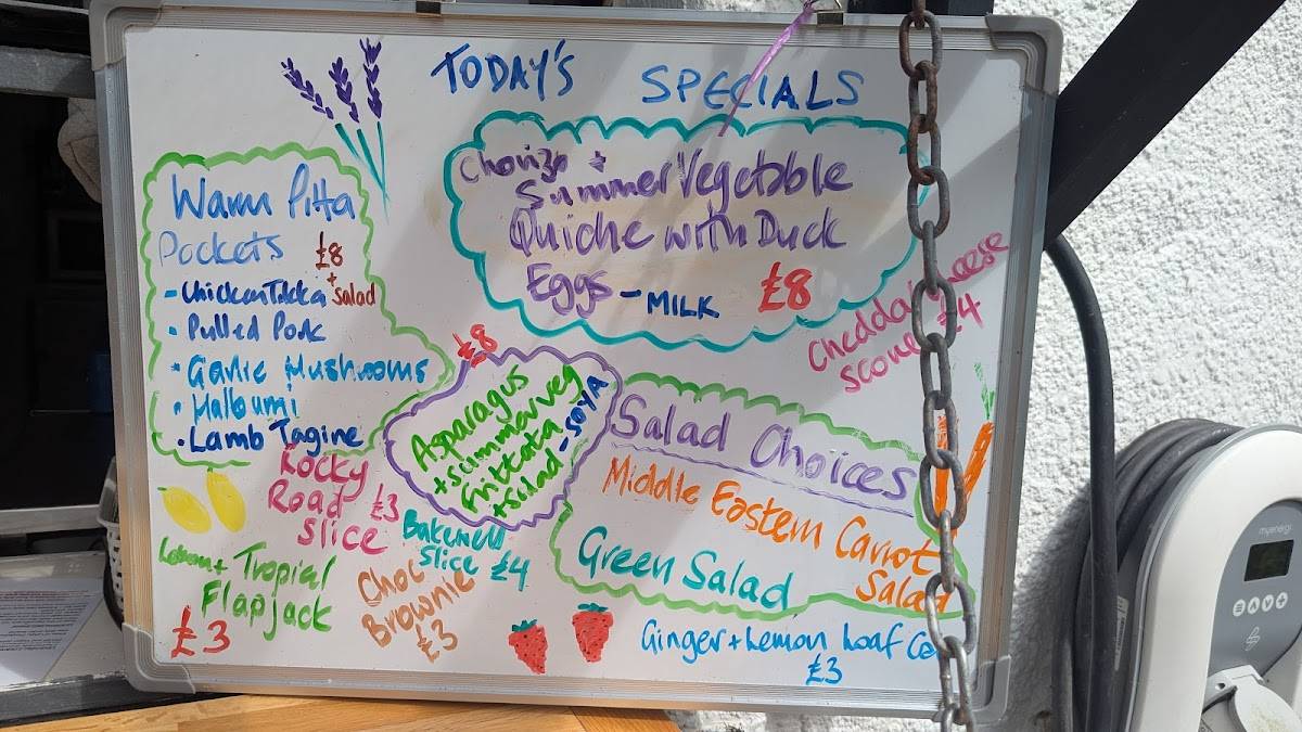 Menu at Cornish Lavender cafe, Perranporth