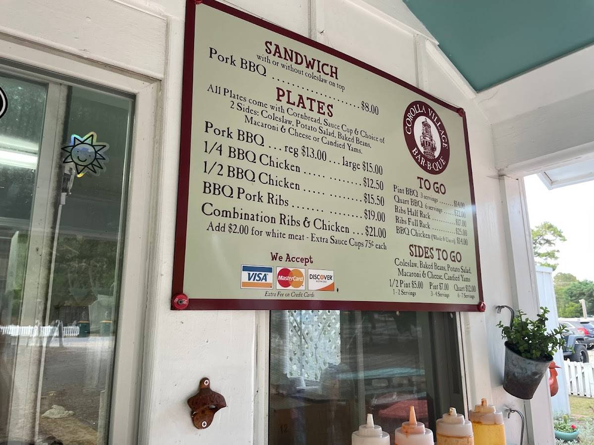 Menu at Corolla Village Barbecue, Corolla