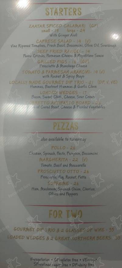 Menu at Bar Corretto, Pinkenba, Brisbane Domestic Terminal