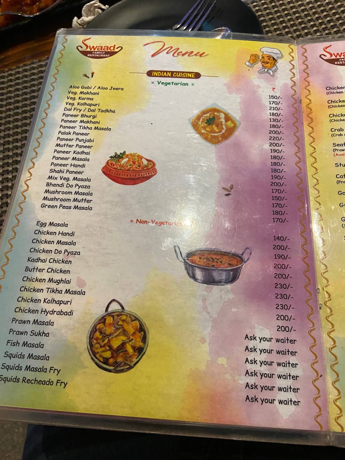 Menu at Swaad Family Restaurant, Cortalim, House no. 585/6 sotrant