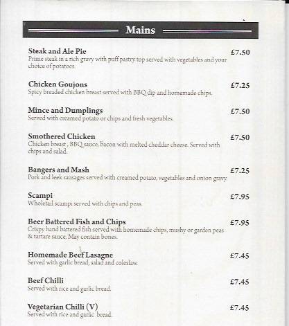 Menu at The Apple Tree pub & bar, Middlesbrough