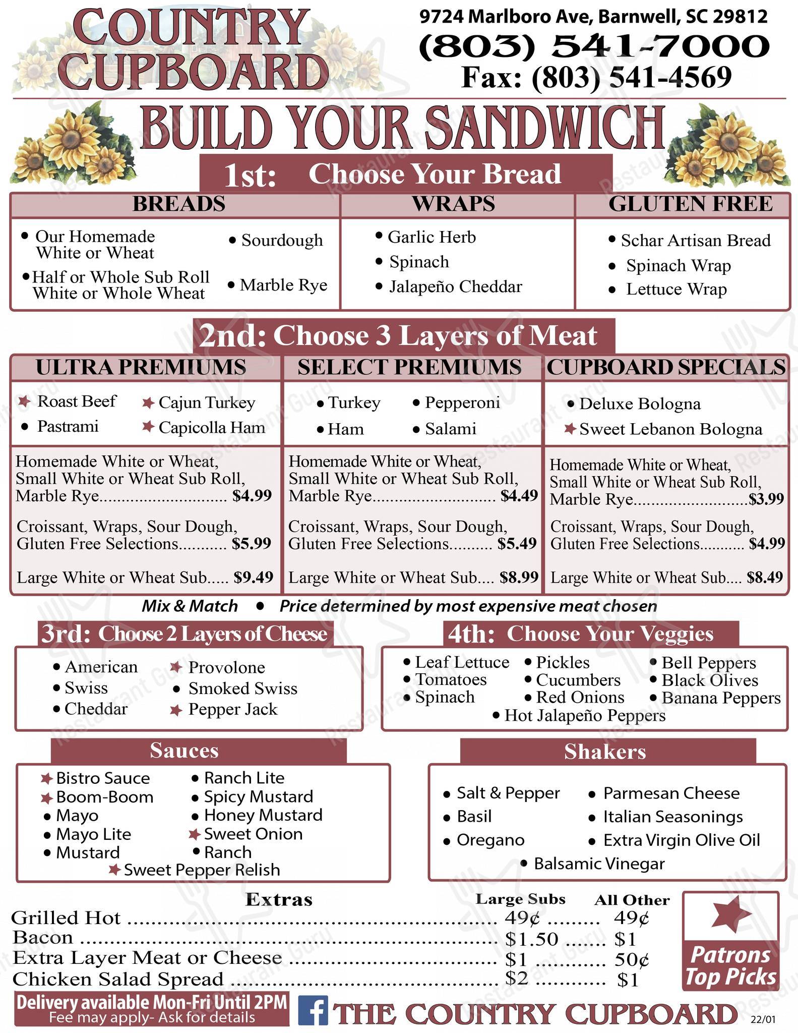 Menu at Country Cupboard of Barnwell, Barnwell
