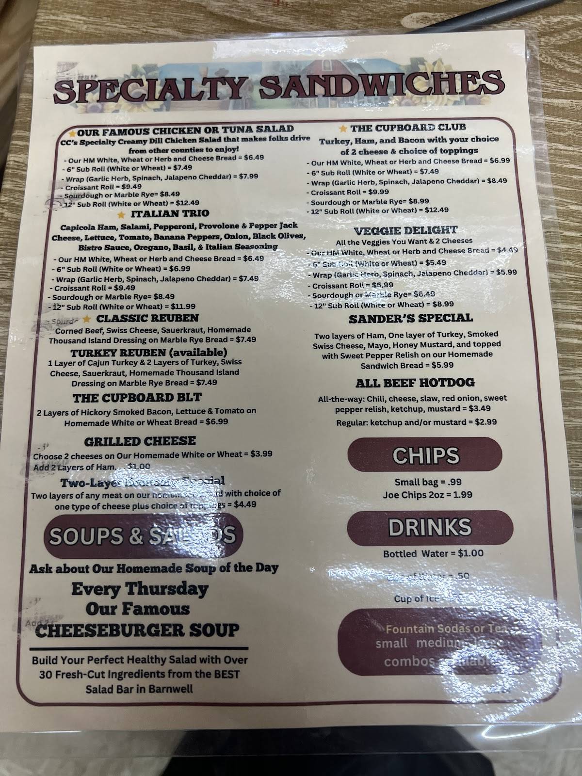 Menu at Country Cupboard of Barnwell, Barnwell
