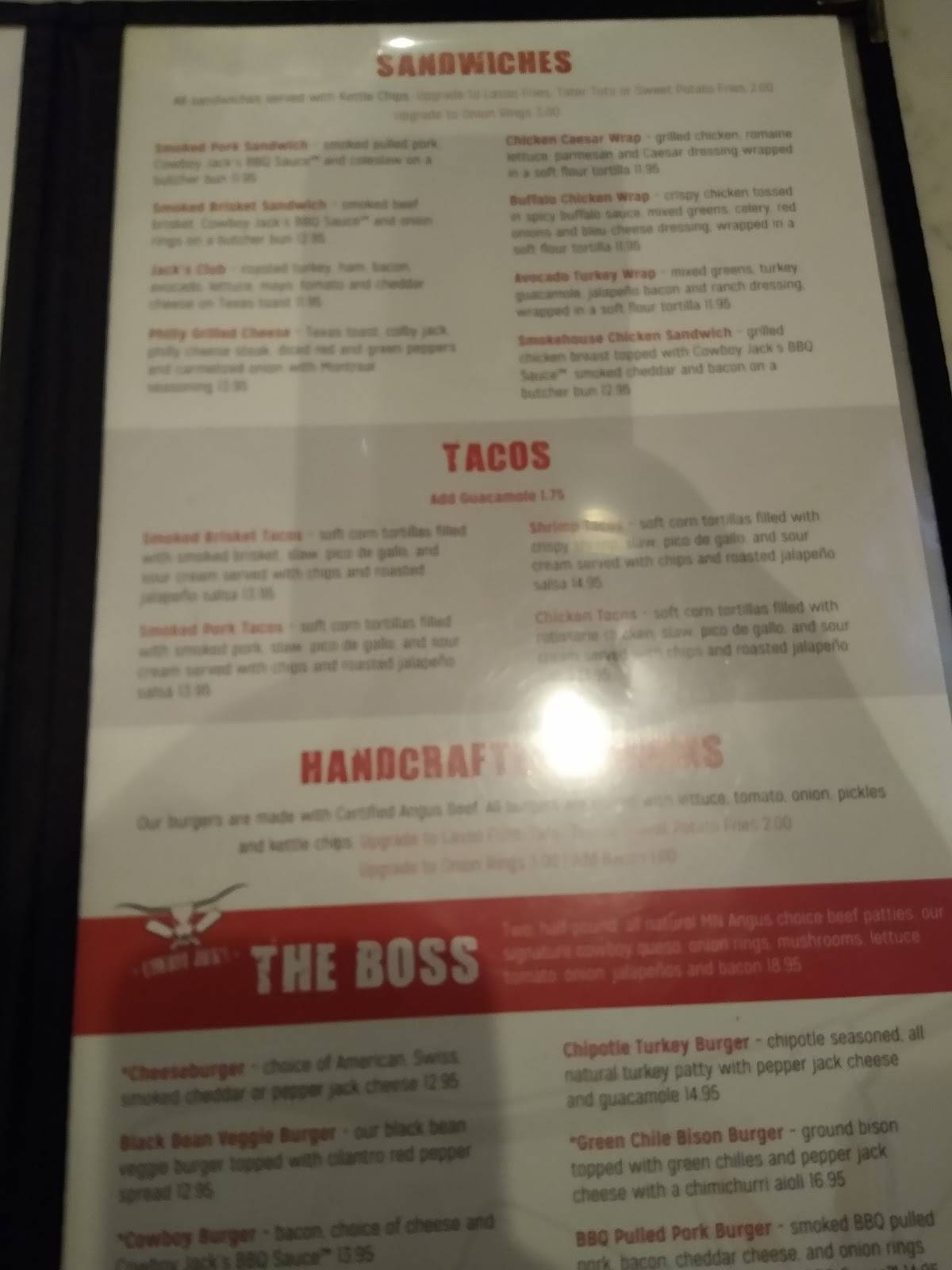 Menu at Cowboy Jack's restaurant, Bloomington, 60 E Broadway