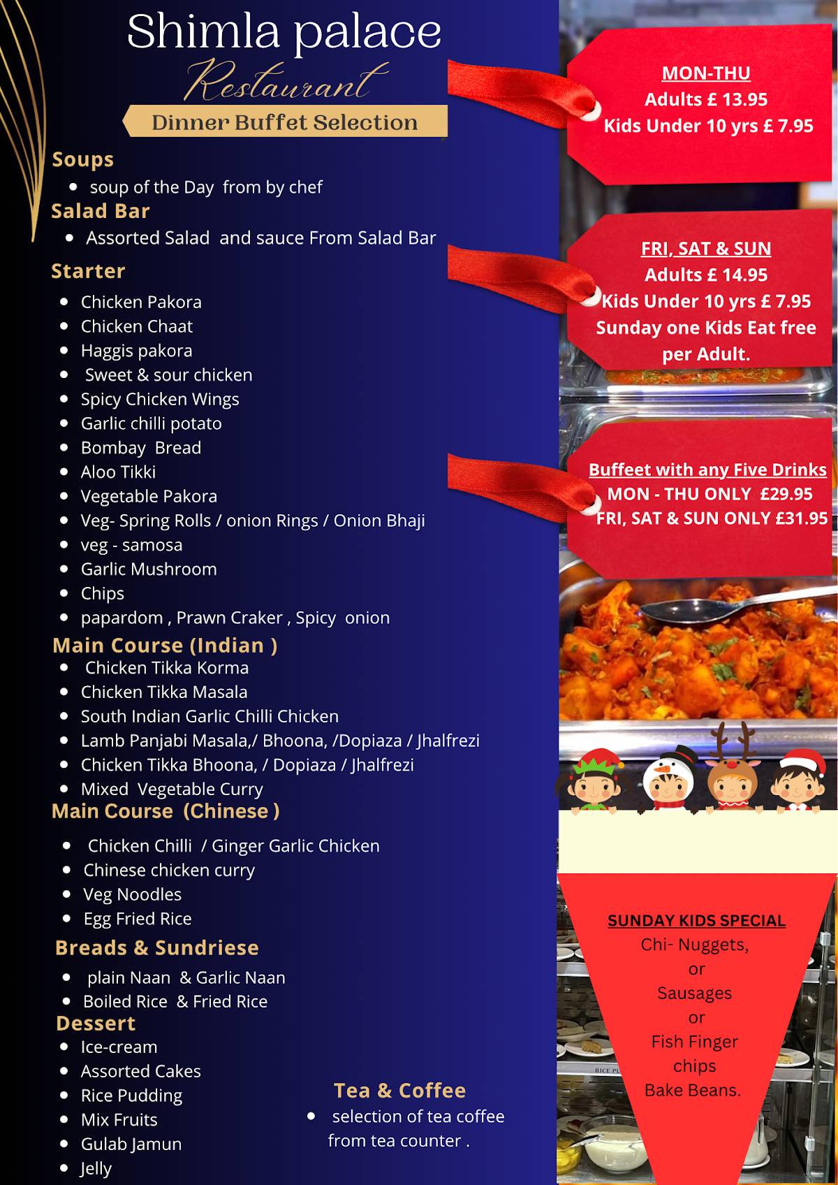 Carta del restaurante Namaste Shimla Palace, Cowdenbeath