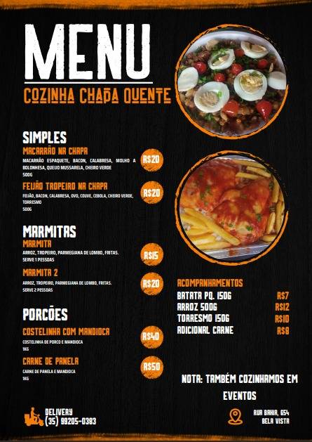 Menu at Cozinha Chapa Quente restaurant, Passos