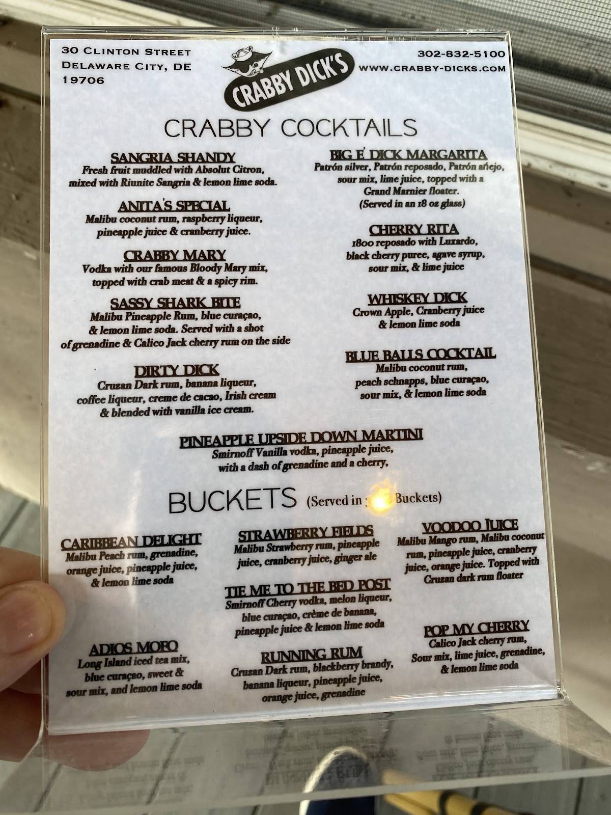 Menu at Crabby Dick's restaurant, Delaware City