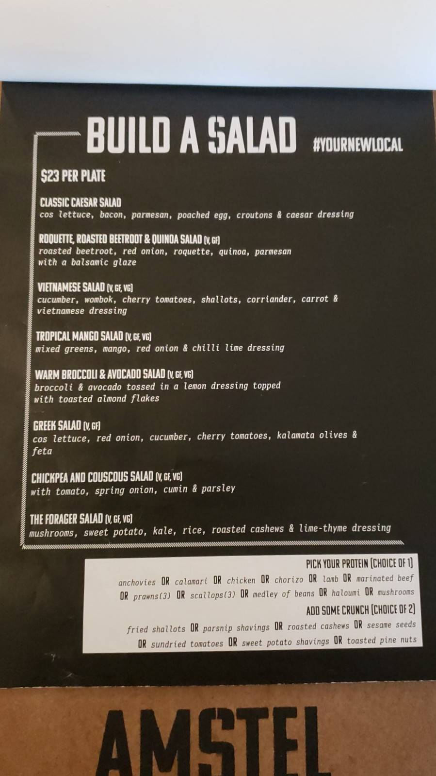 Menu at Amstel Club, Cranbourne