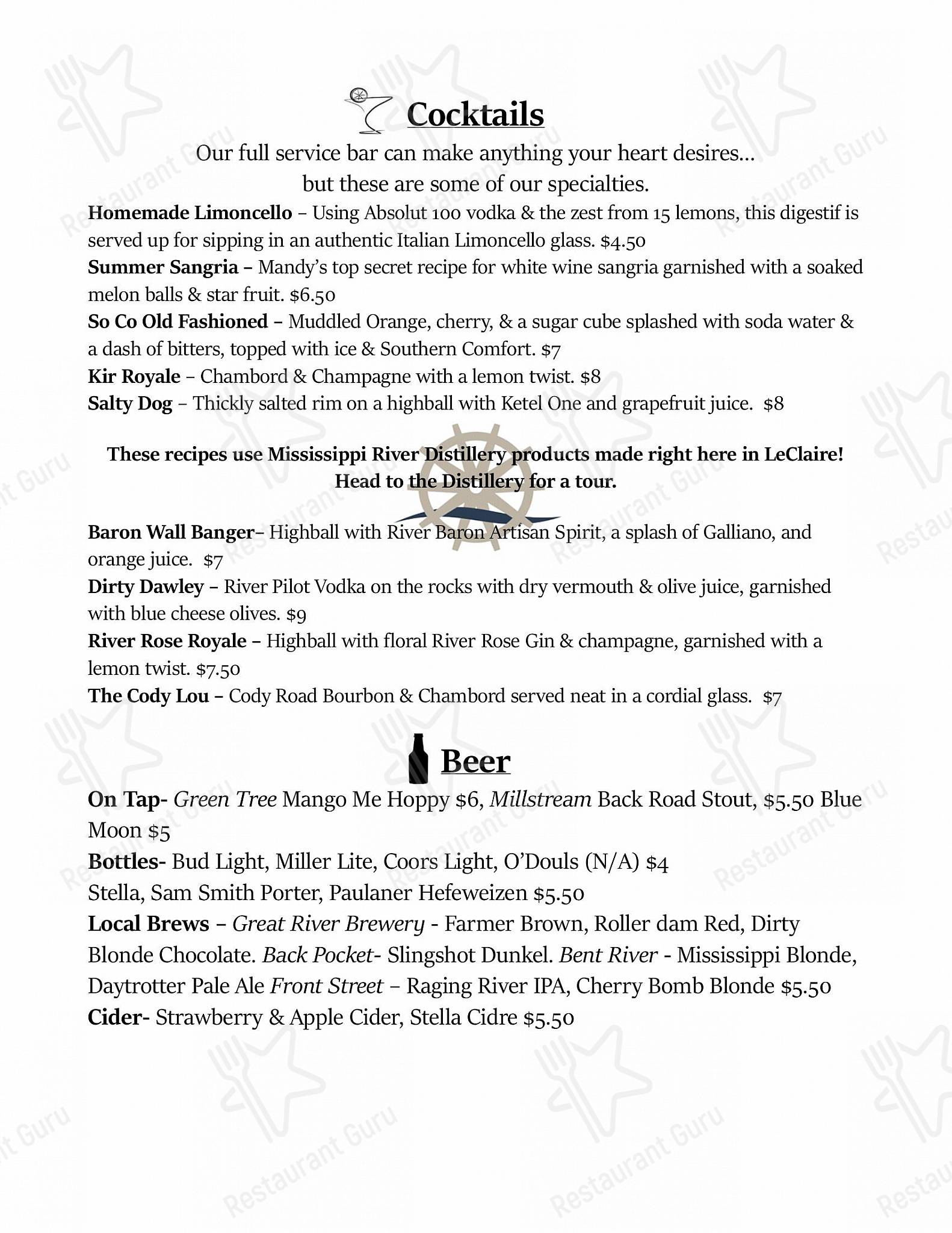 Menu at Crane & Pelican Cafe, Le Claire