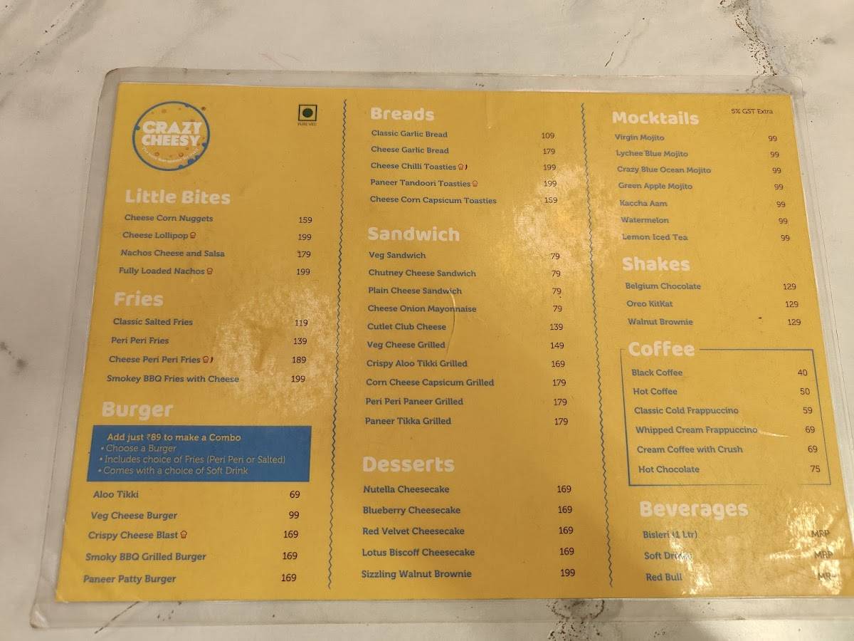 Menu at Crazy Cheesy Cafe, Pune