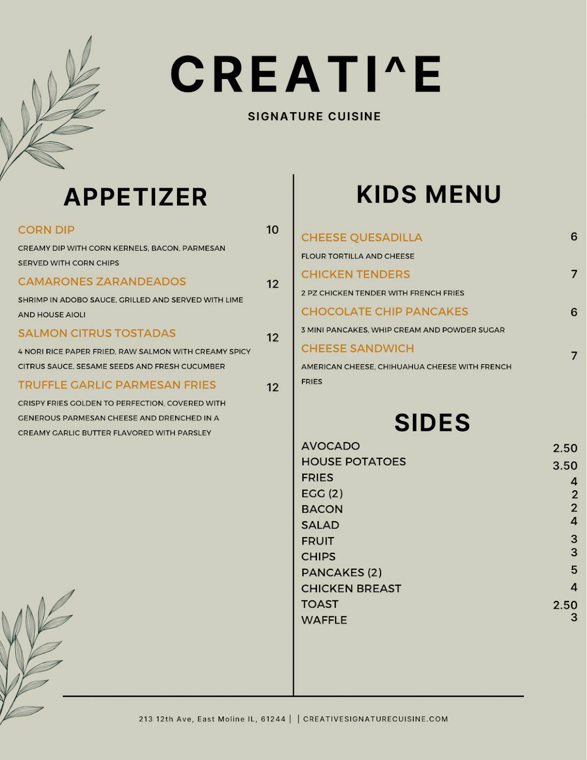 Carta del postres Creative Signature Cuisine, Silvis