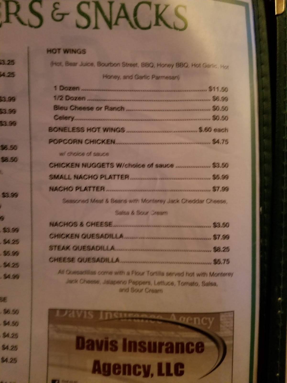 Menu at Crippled Bear Inn pub & bar, Williamsport, Lycoming Creek Rd