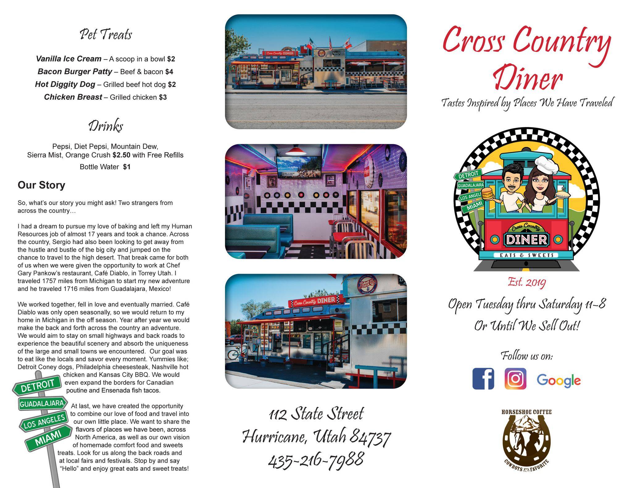 Menu at Cross Country Diner restaurant, Hurricane