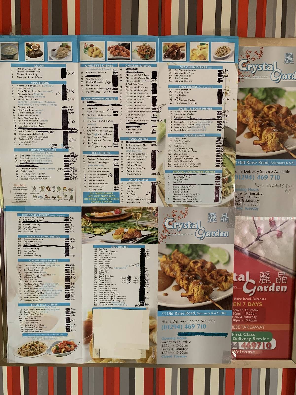 Menu at Crystal Gardens restaurant, Saltcoats