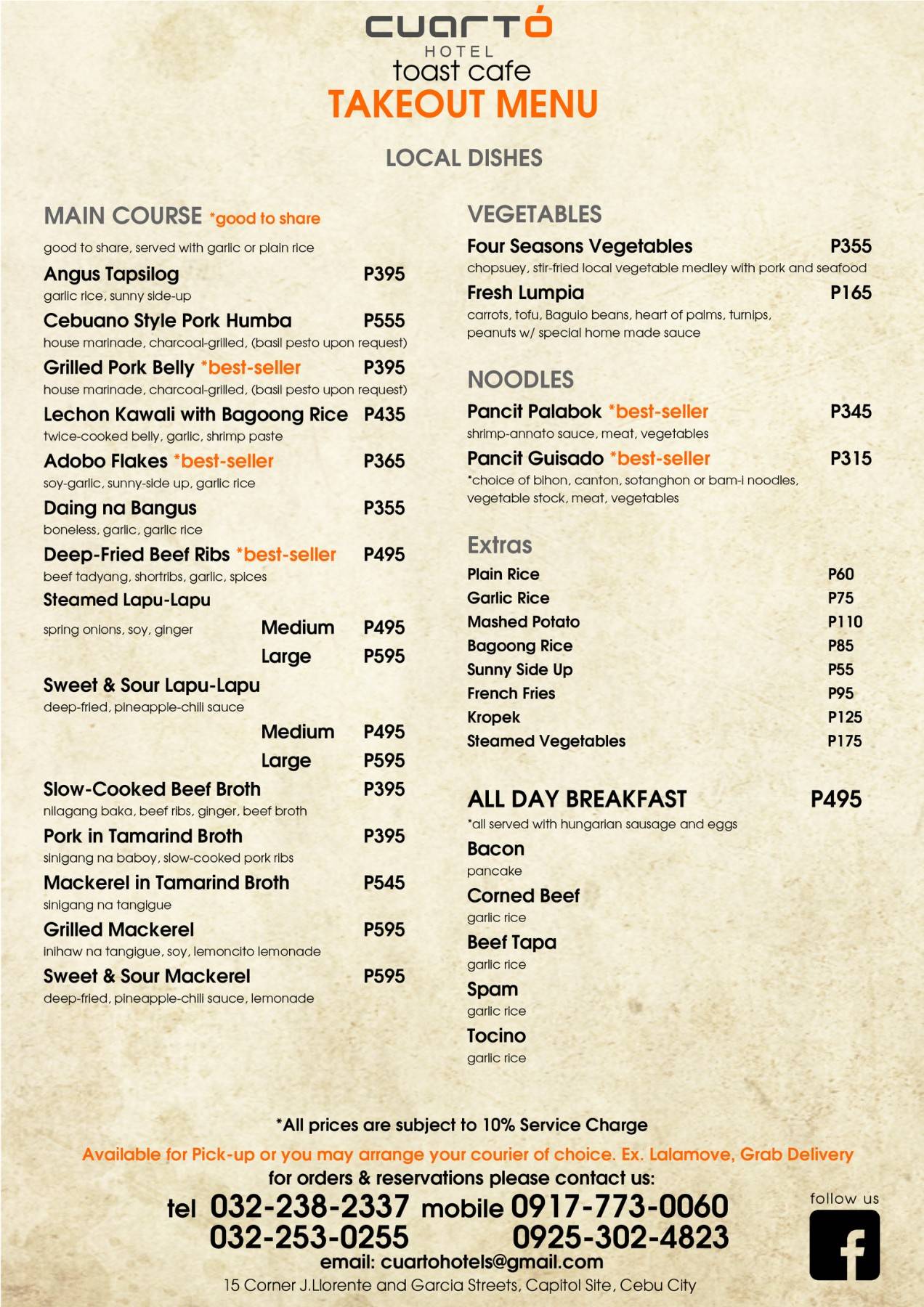 Menu at Cuarto Hotel Cebu restaurant, Cebu City