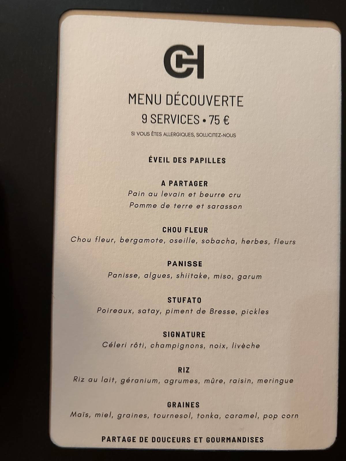 Menu au Culina Hortus restaurant, Lyon