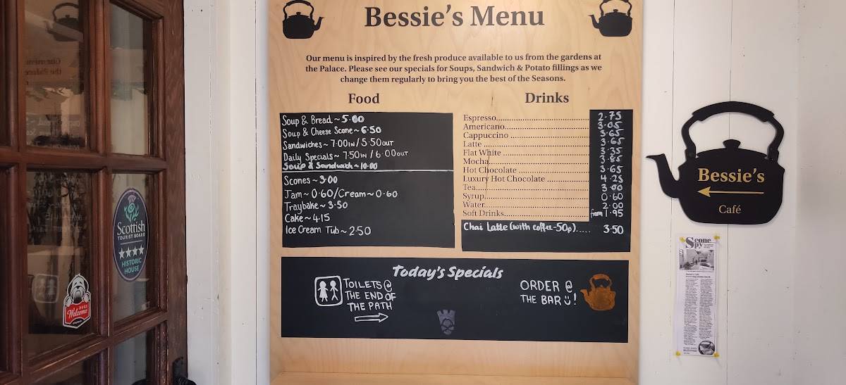 Menu at Bessie's Cafe, Culross