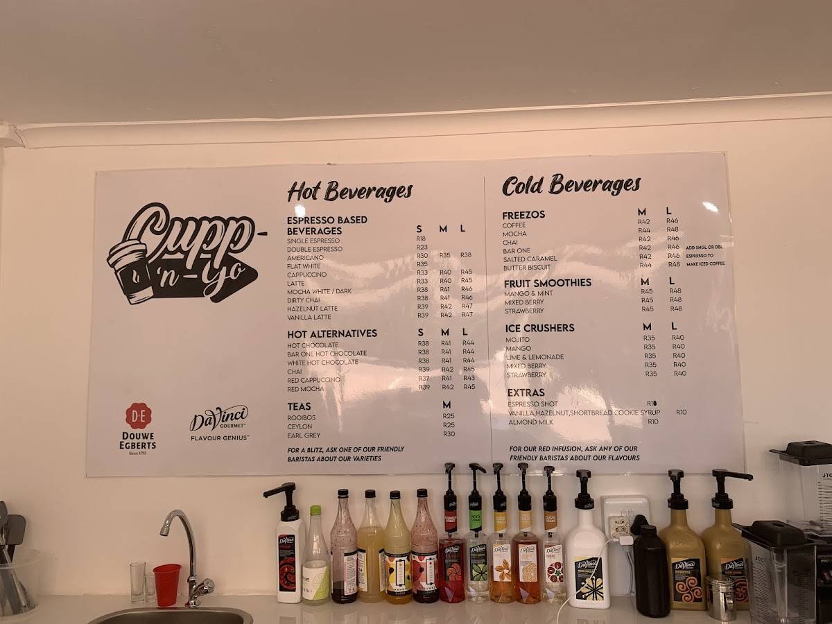 Menu at Cupp N Go, Centurion