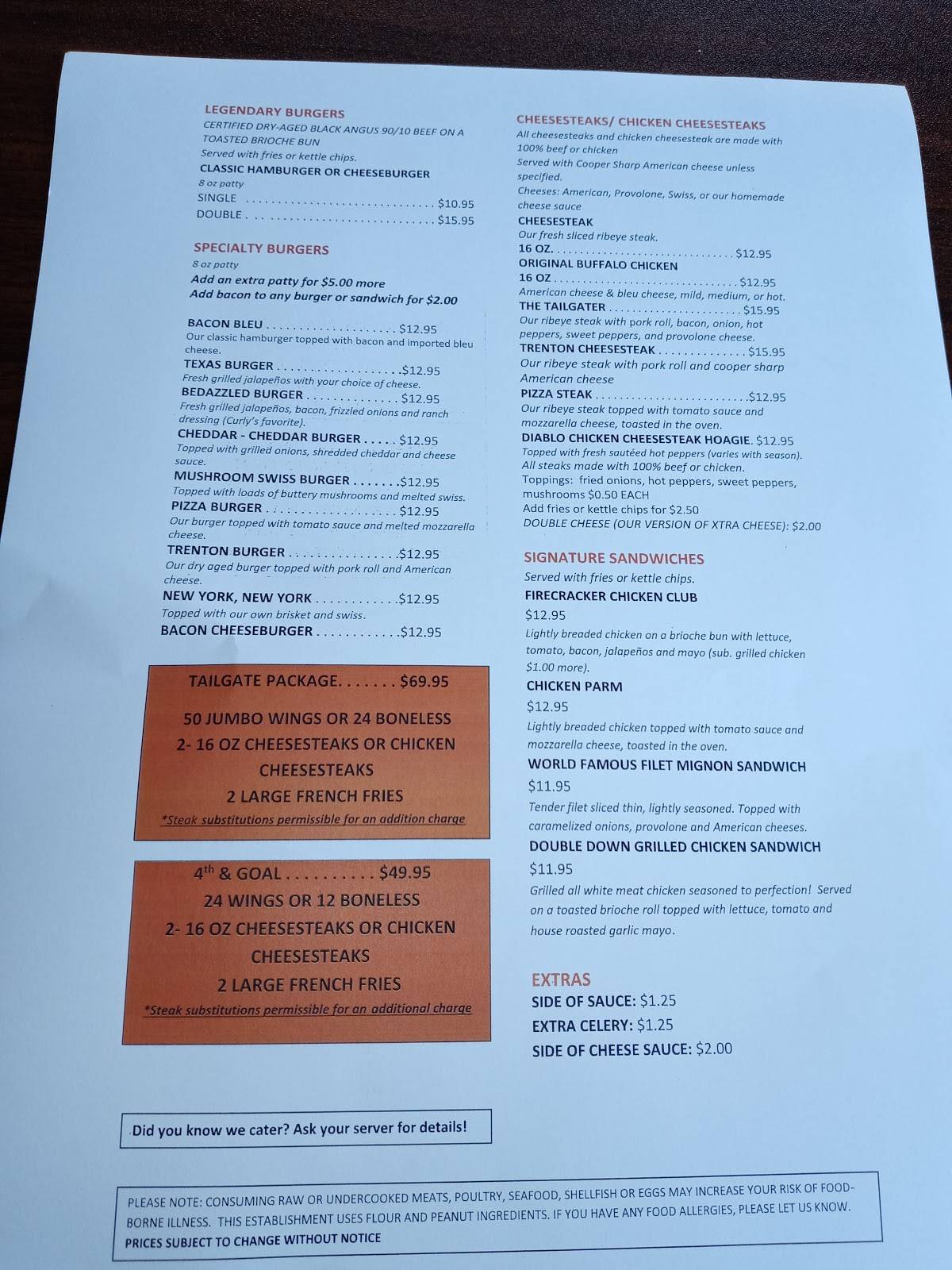 Menu at Curly’s Comfort Foods restaurant, Levittown