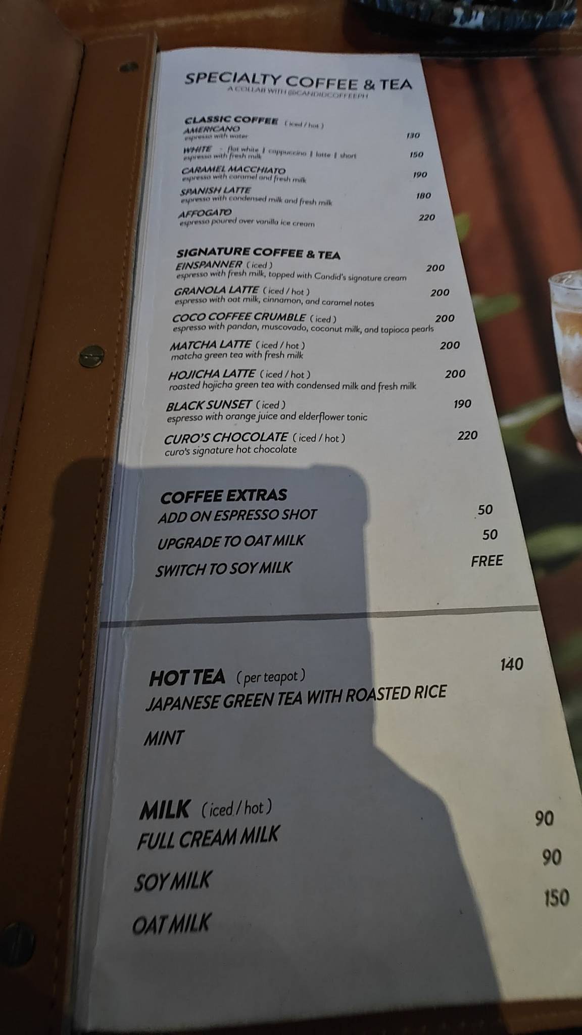 Menu at Curo La Union restaurant, San Juan
