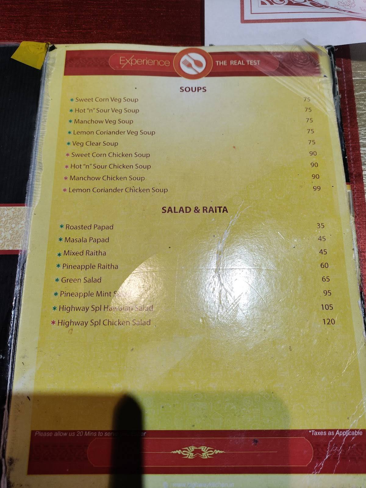 Menu at HIGHWAY KITCHEN, Urali, near sardar police staion NH 16 bhanpur ...
