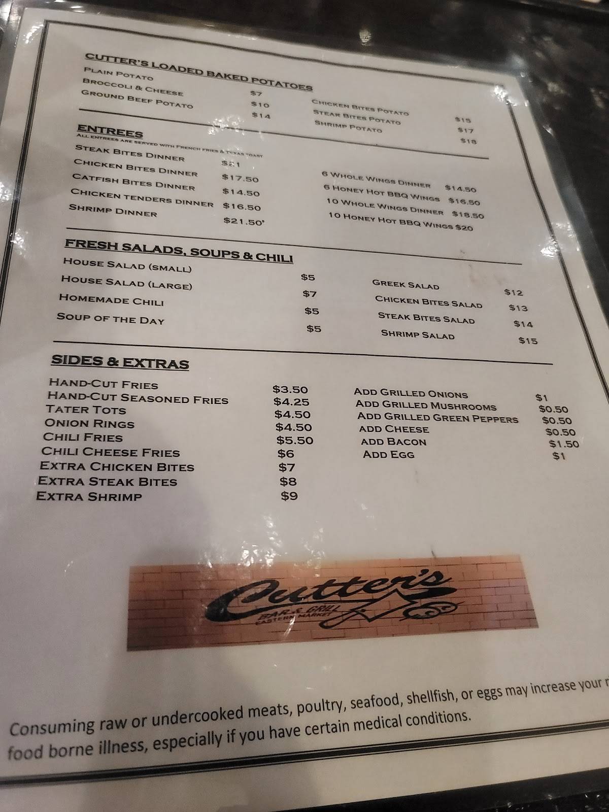 Menu at Cutter's Bar & Grill, Detroit