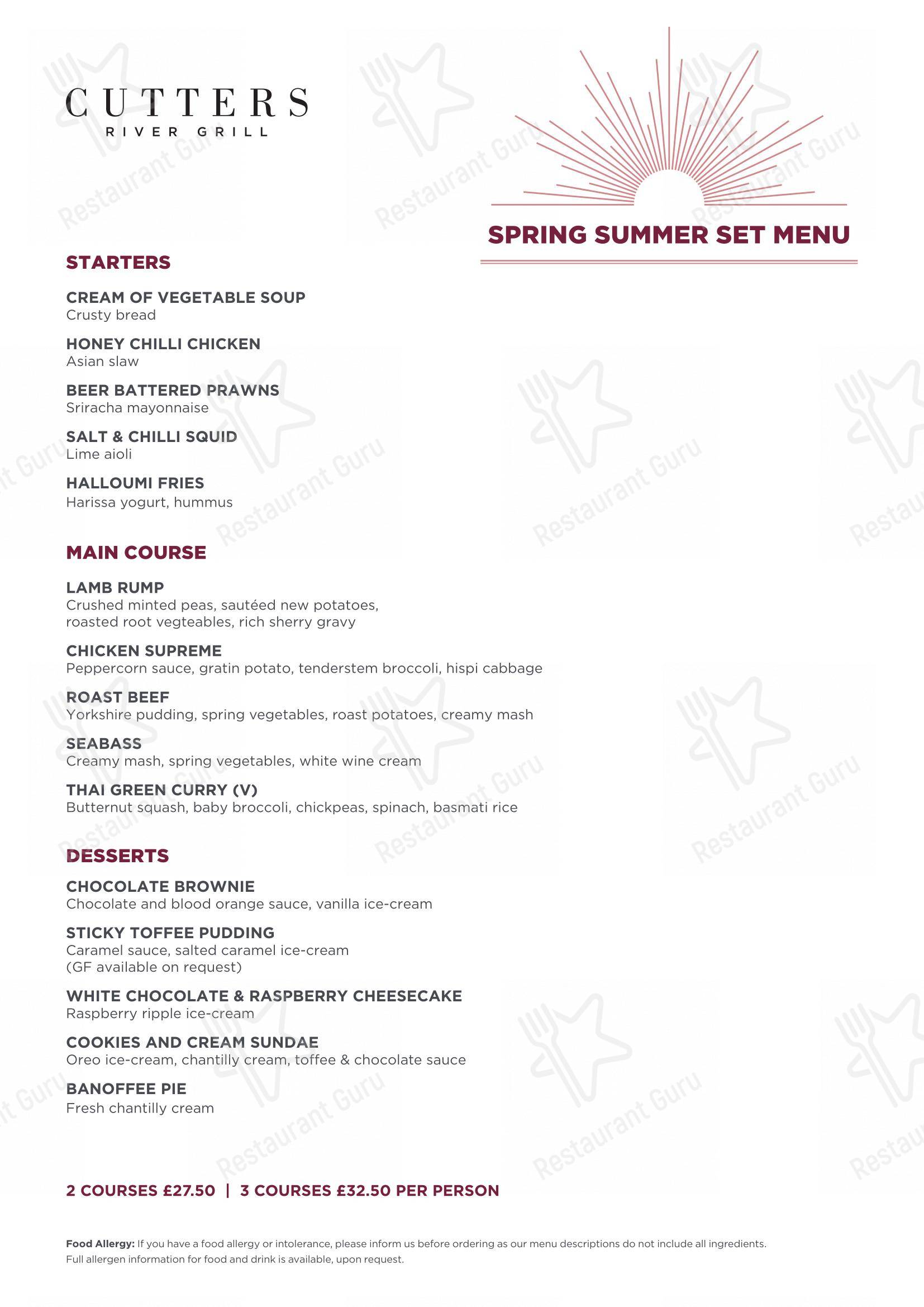 Menu at Cutters Wharf pub & bar, Belfast