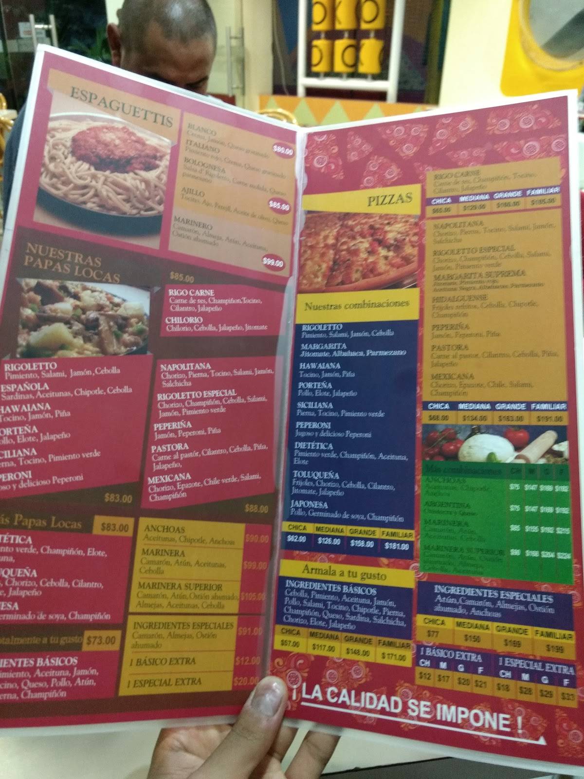 Carta de pizzería Rigoletto Pizza, Tulancingo