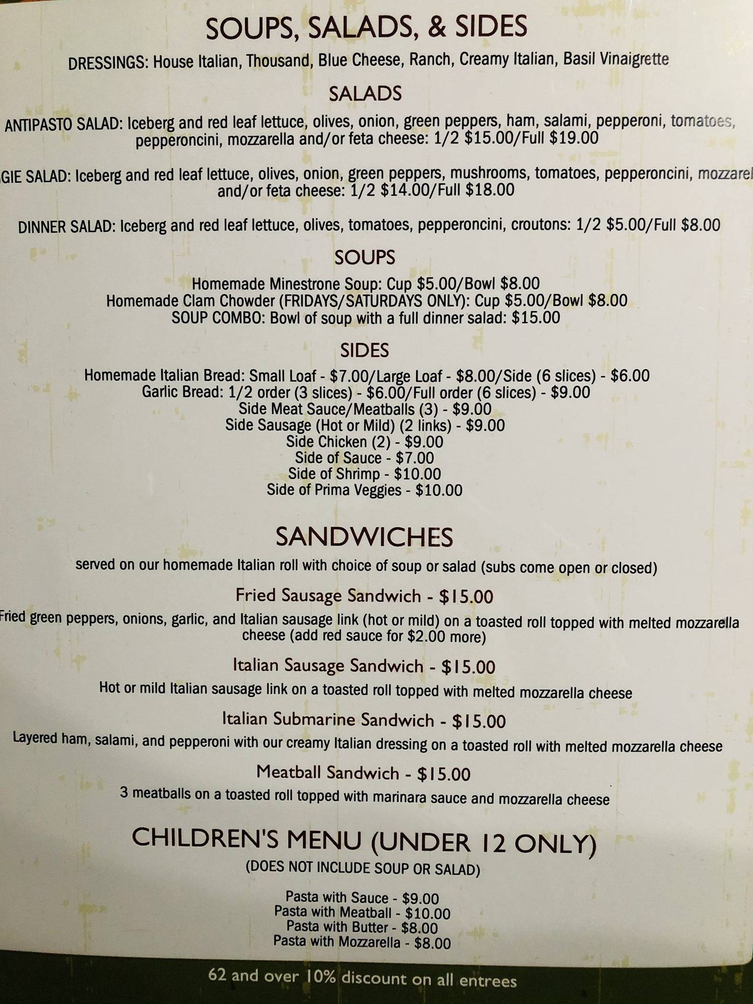 Menu at D'Aurelios pizzeria, Fort Bragg