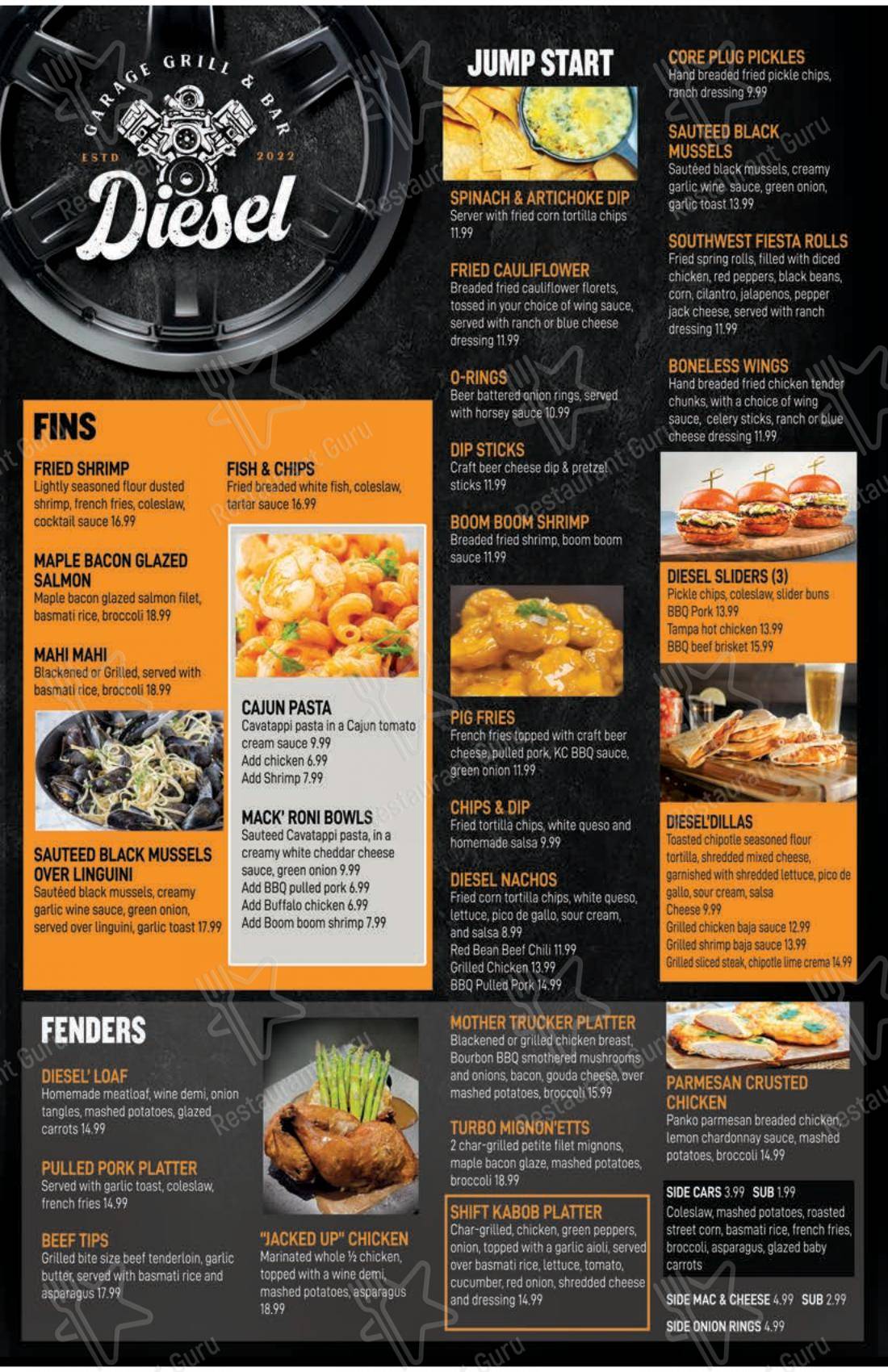 Menu at DIESEL GARAGE GRILL & BAR, Palm Harbor