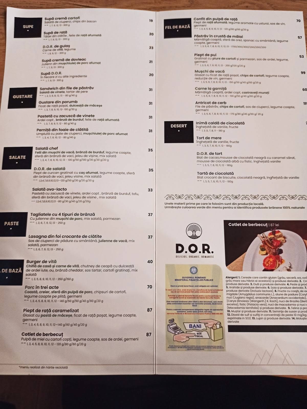 Menu at DOR Restaurant D.O.R., Bran