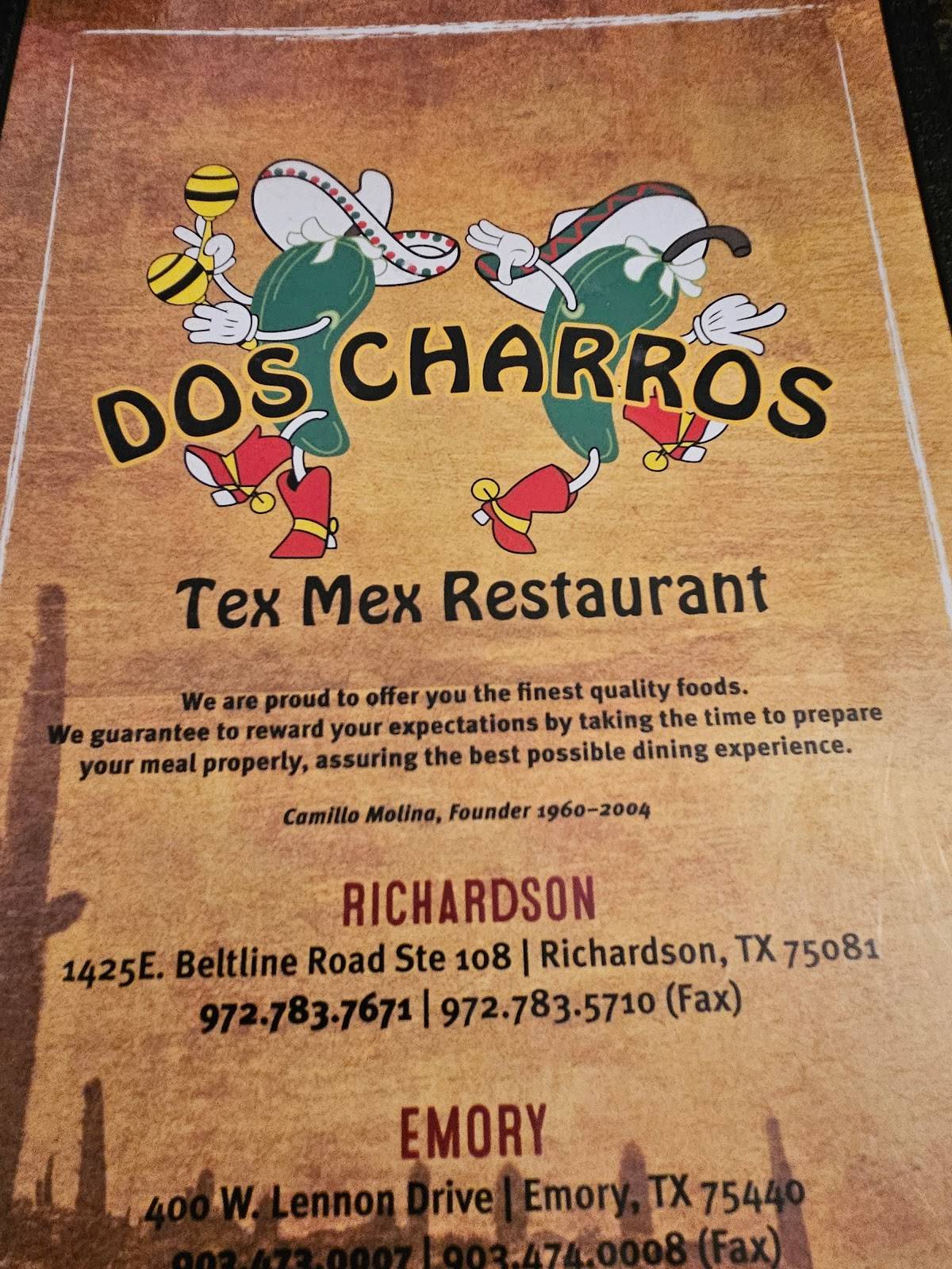 Menu at DOS Charros Restaurant, Richardson