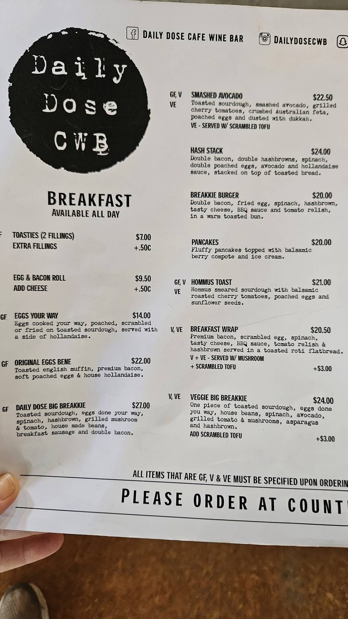 Menu at Daily Dose Cafe, Maryborough