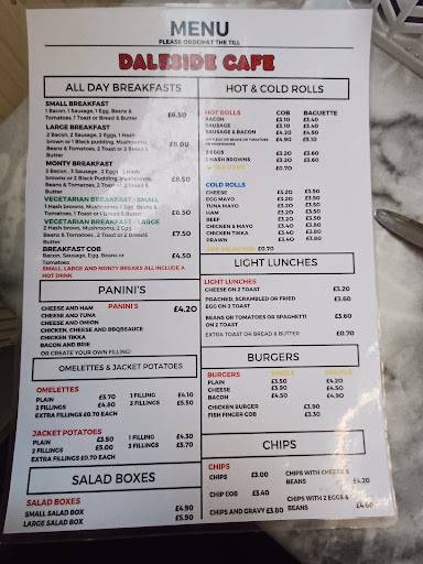 Menu at Daleside Cafe, Nottingham