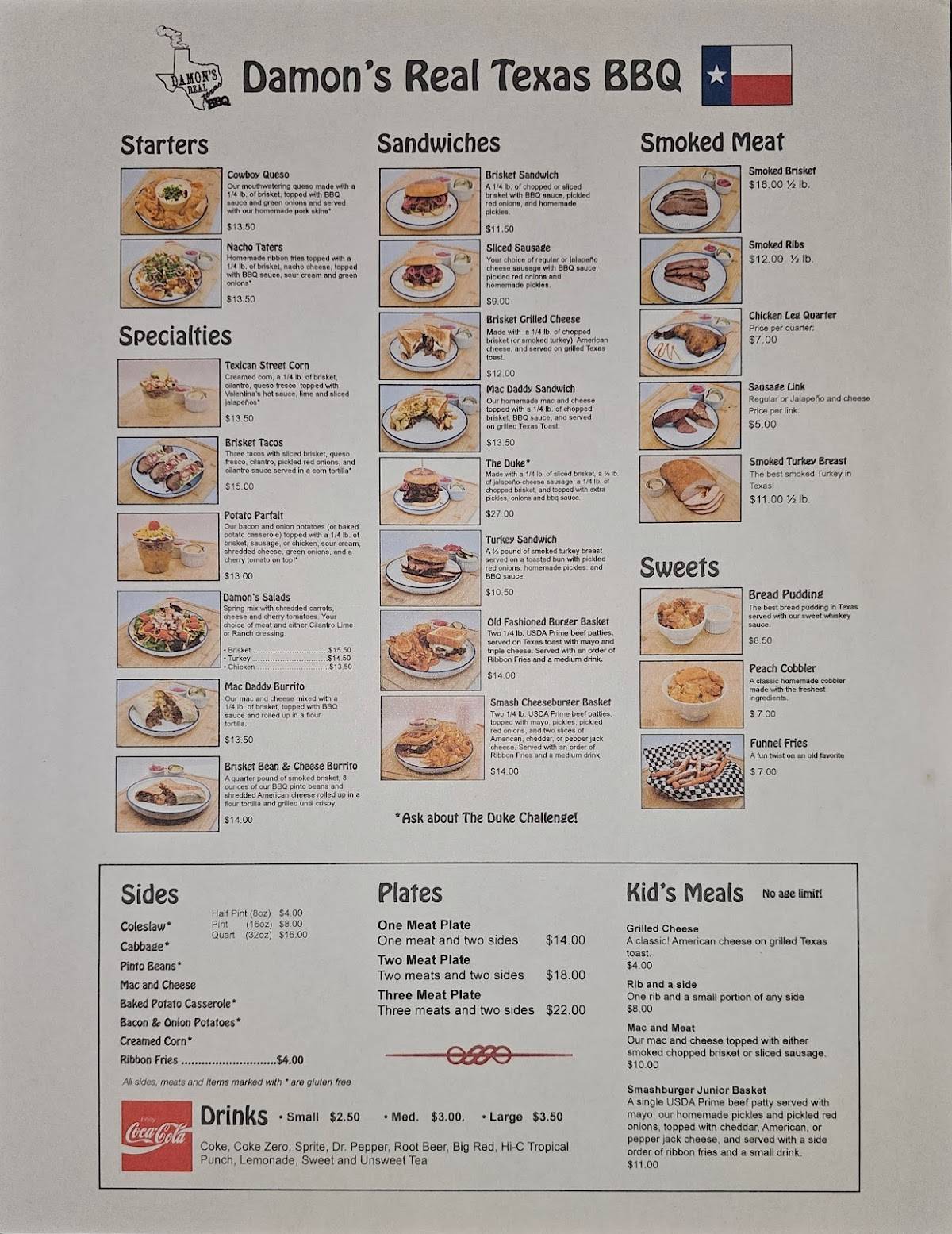 Menu at Damon's Real Texas BBQ, Wharton