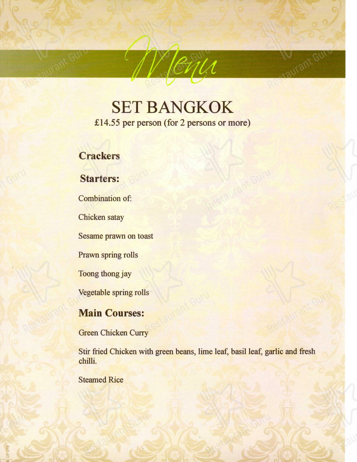 Menu at Dan Thai restaurant, Purley, 17 Purley Rd