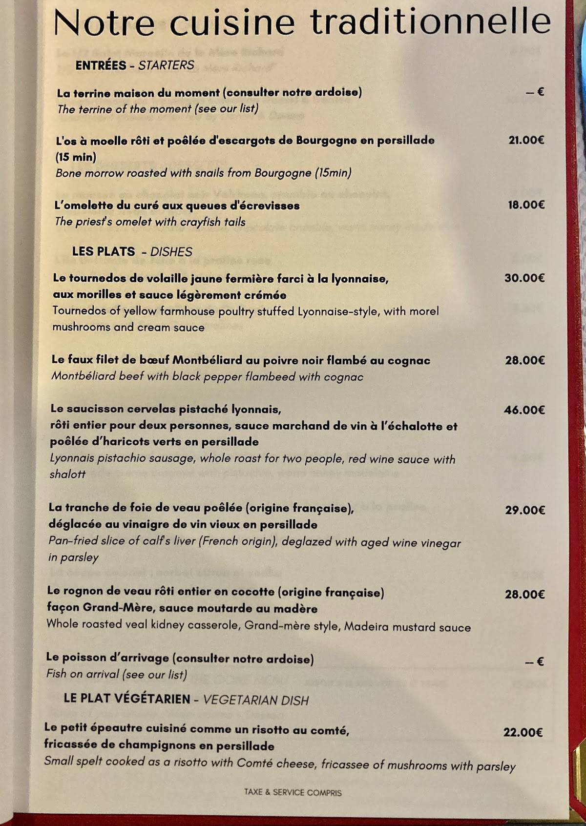 Menu at Daniel & Denise Saint Jean - Bouchon Lyonnais restaurant, Lyon