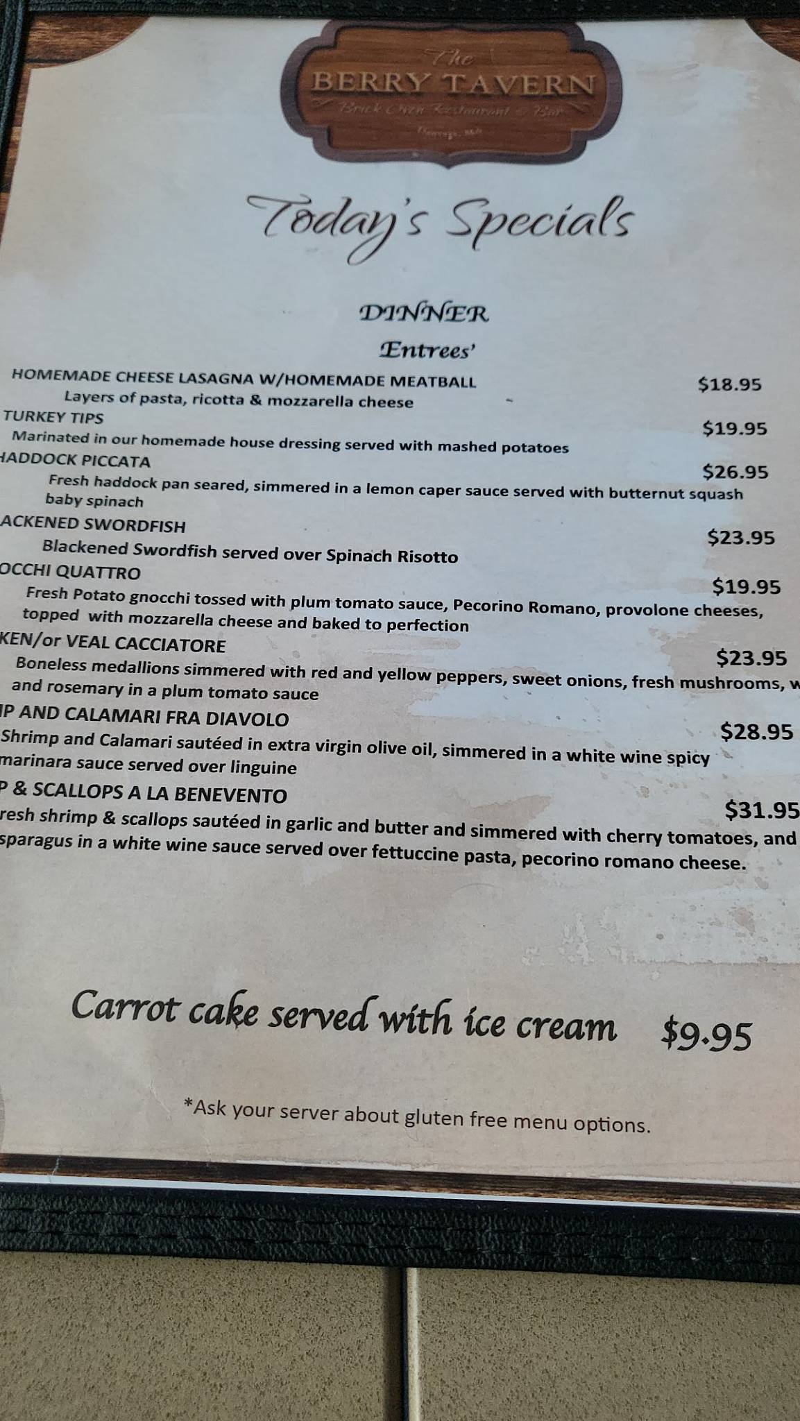 Menu at The Berry Tavern pub & bar, Danvers
