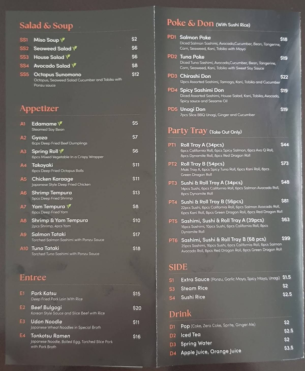 Menu at Daon Sushi Japanese Restaurant, Toronto