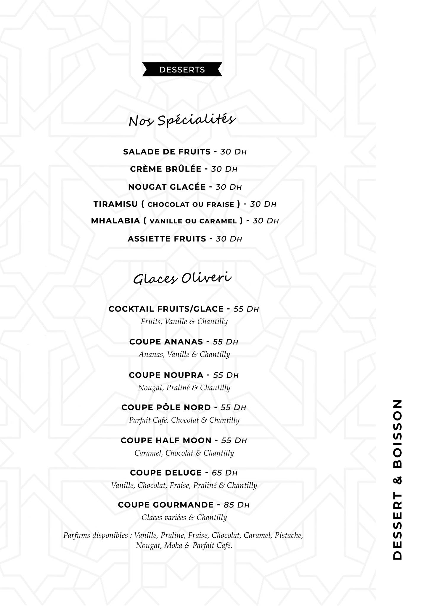 Speisekarte von Dar zioui restaurant, Casablanca