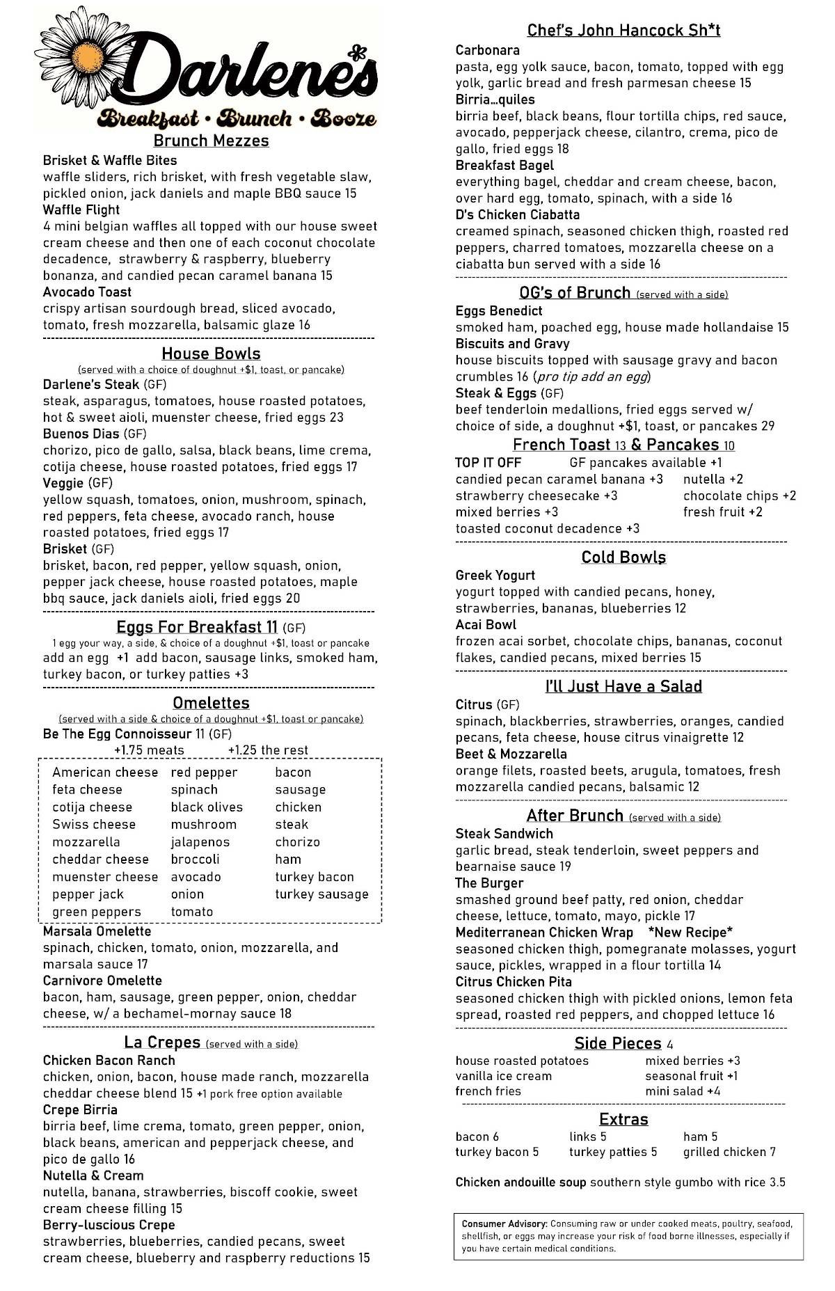 Menu at Darlene's Breakfast & Brunch restaurant, Orland Park