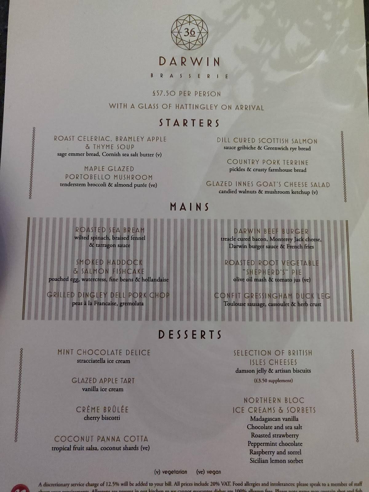 Menu at Darwin Brasserie pub & bar, London, Level 36