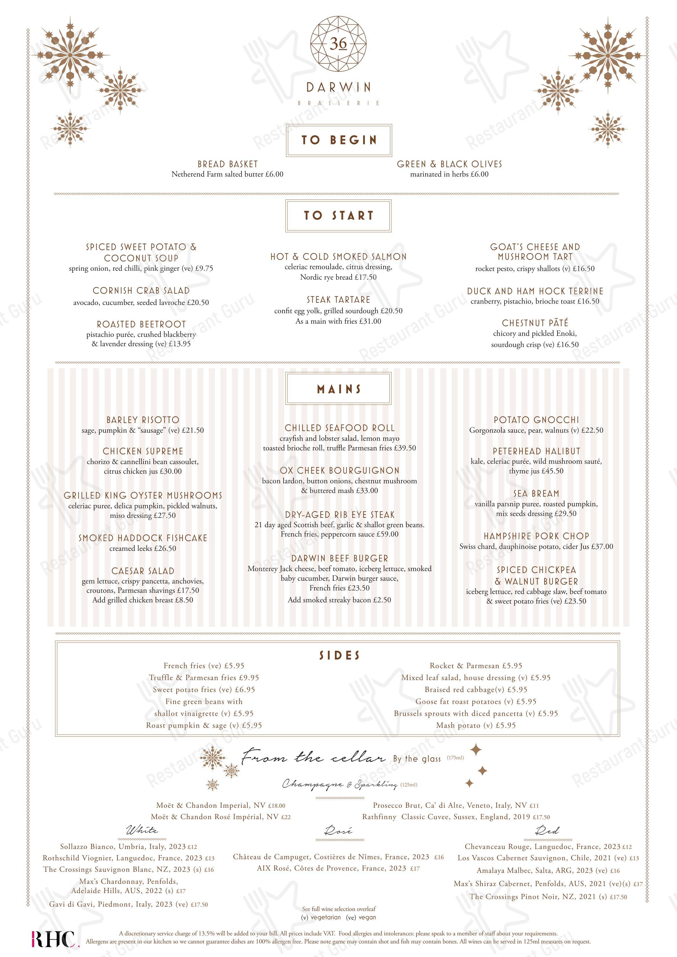 Menu at Darwin Brasserie pub & bar, London, Level 36