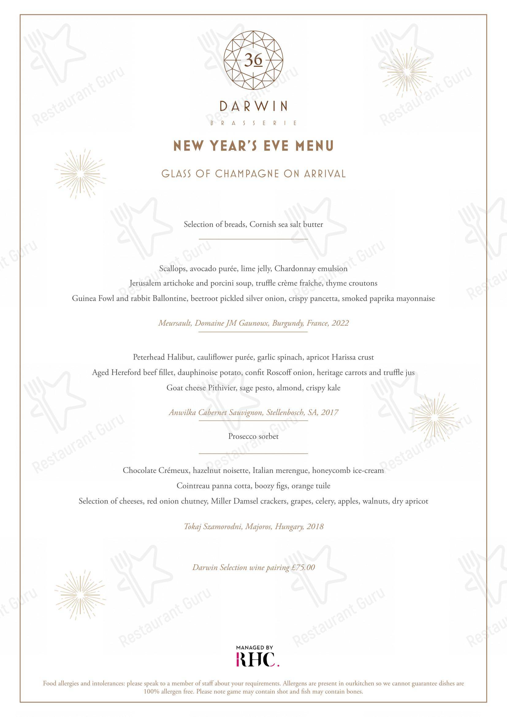 Menu at Darwin Brasserie pub & bar, London, Level 36