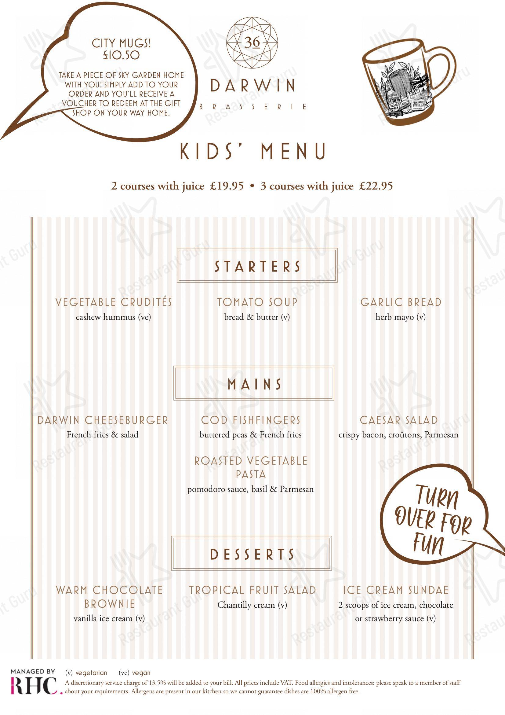 Menu at Darwin Brasserie pub & bar, London, Level 36