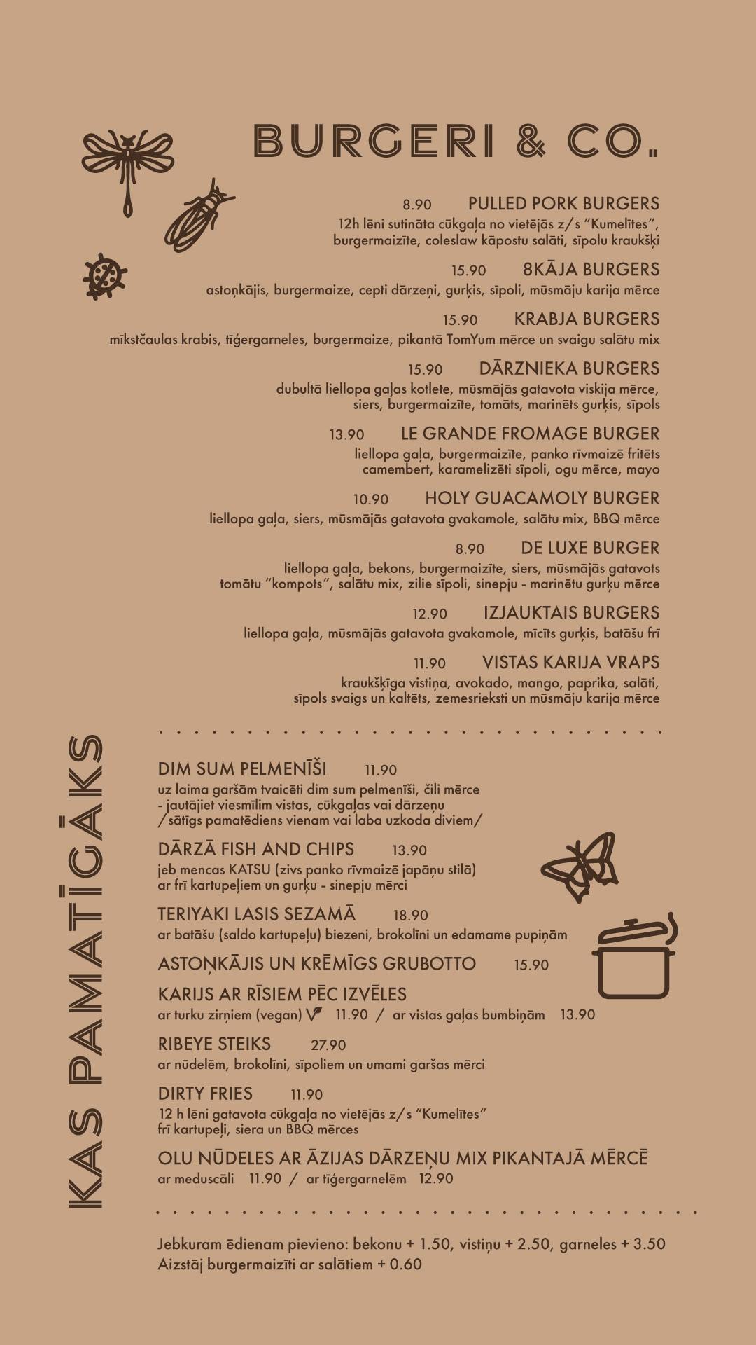 Menu at Dārzā restaurant, Ikšķile