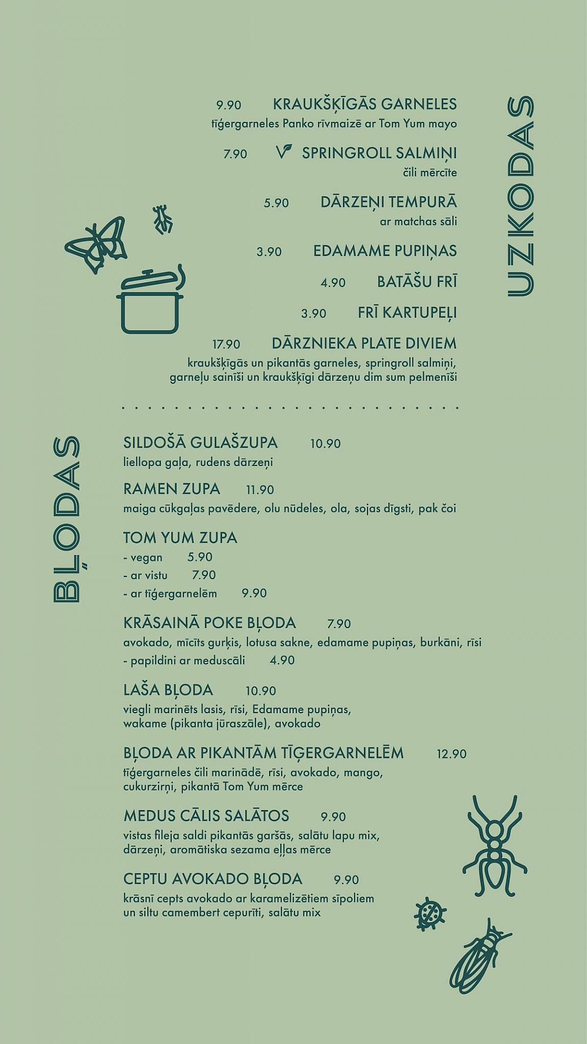 Menu at Dārzā restaurant, Ikšķile